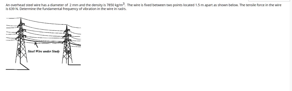 An overhead steel wire has a diameter of 2 mm and the density is 7850 ...