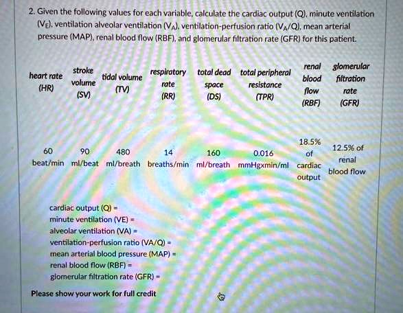 VIDEO solution: Given the following values for each variable, calculate the cardiac output (Q ...
