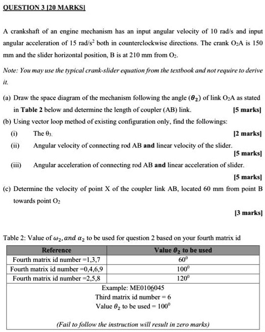 SOLVED: QUESTION :LMARKS crankshaft of an engine mechanism has an input angular velocity of 10 ...