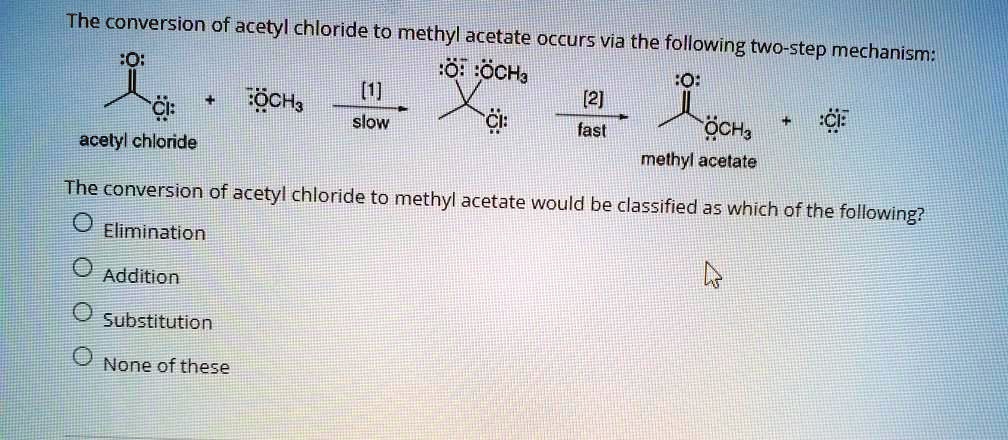 The conversion of acetyl chloride to methyl acetate occurs via the ...