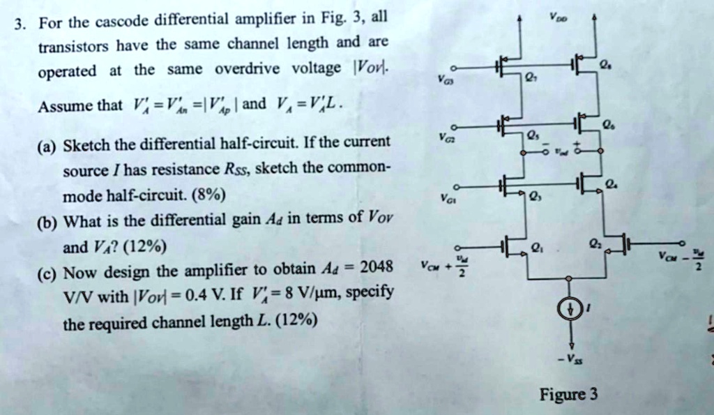 3. For the cascode differential amplifier in Fig. 3, all transistors have the same channel ...