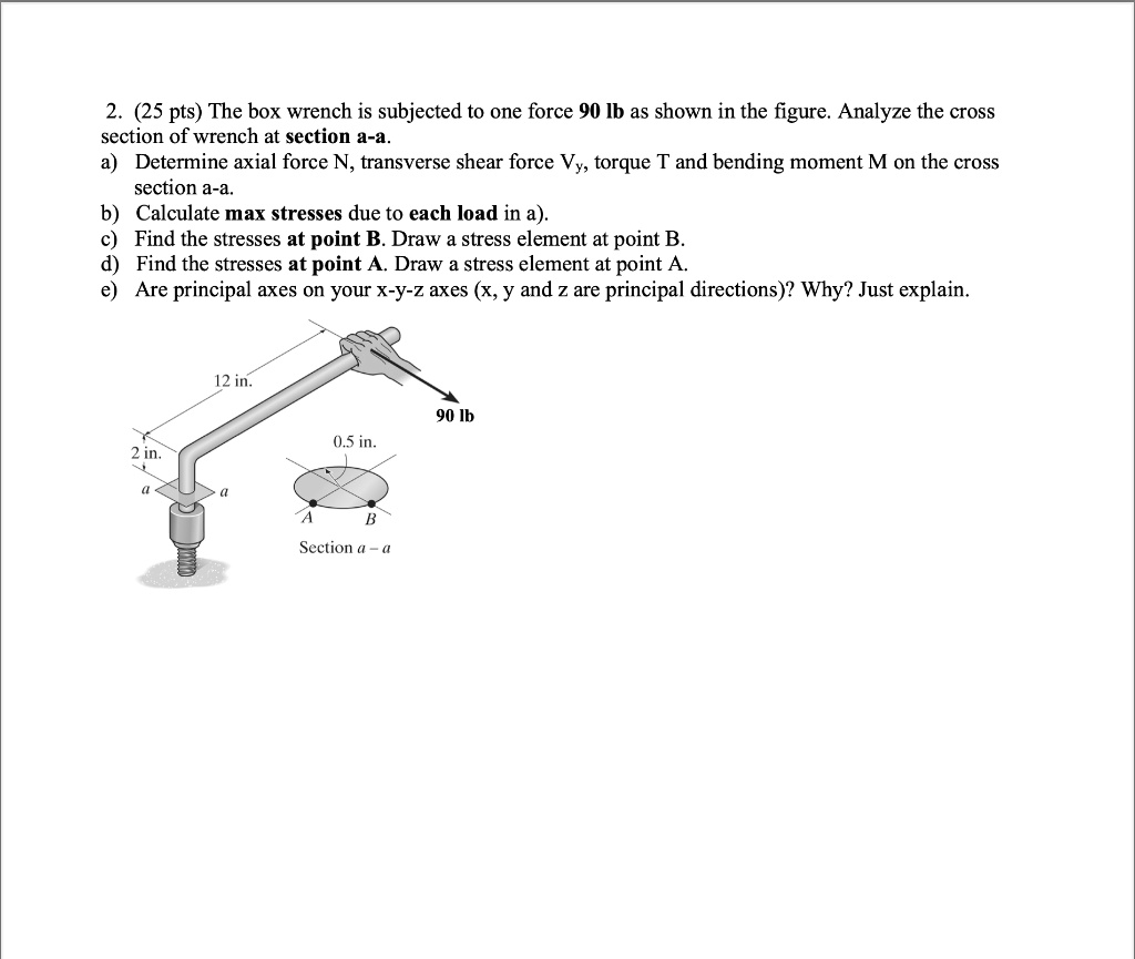 SOLVED: 2. (25 pts) The box wrench is subjected to one force 90 lb as ...
