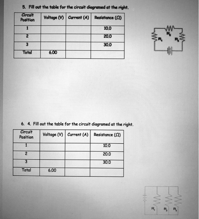 5. Fill out the table for the circuit diagramed at the right. Circuit ...