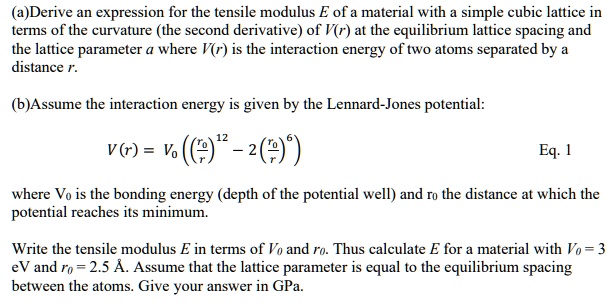 SOLVED: Derive an expression for the tensile modulus E of a material with a simple cubic lattice ...