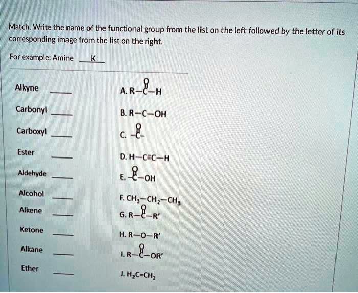 match write the name of the functional group from the list on the left ...