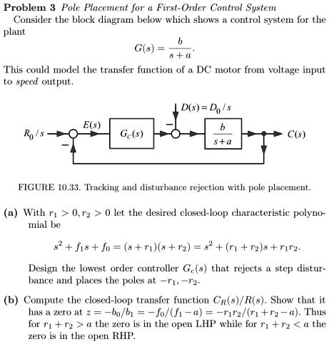 SOLVED: Problem 3: Pole Placement for a First-Order Control System Consider the block diagram ...