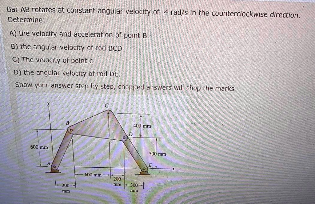 SOLVED: Bar AB rotates at constant angular velocity of rad/s in the ...