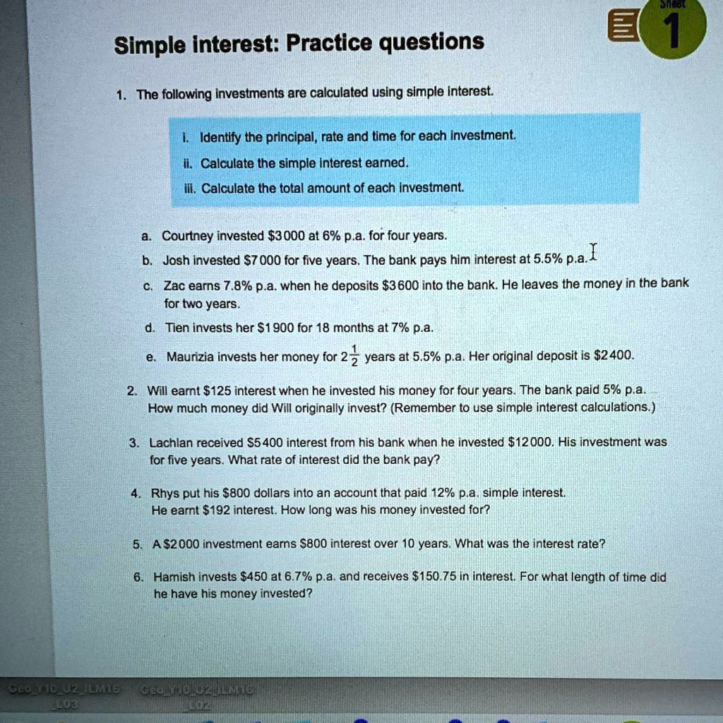 please help with questions abcde 23456 3 l simple interest practice ...
