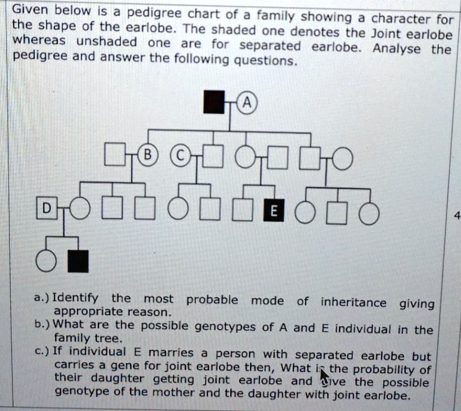 Given below is a pedigree chart of a family showing a trait for the ...