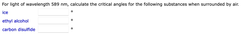 Solved For Light Of Wavelength 589 Nm Calculate The Critical Angles