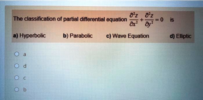 Solved The Classification Of Partial Differential Equation 82 0y Ra Hyperbolic B Parabolic