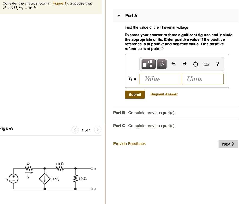 Consider the circuit shown in (Figure 1). Suppose that R = 5 ?, ?? = 18 V. Figure R 10 ? W 0.5ix ...