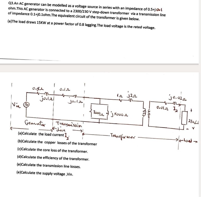Q3.An AC generator can be modelled as a voltage source in series with an impedance of 0.5+j0.1 ...