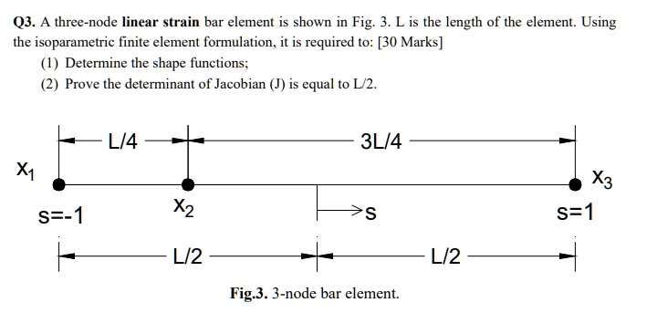 Solved Q3 A Three Node Linear Strain Bar Element Is Shown In Fig 3 4707