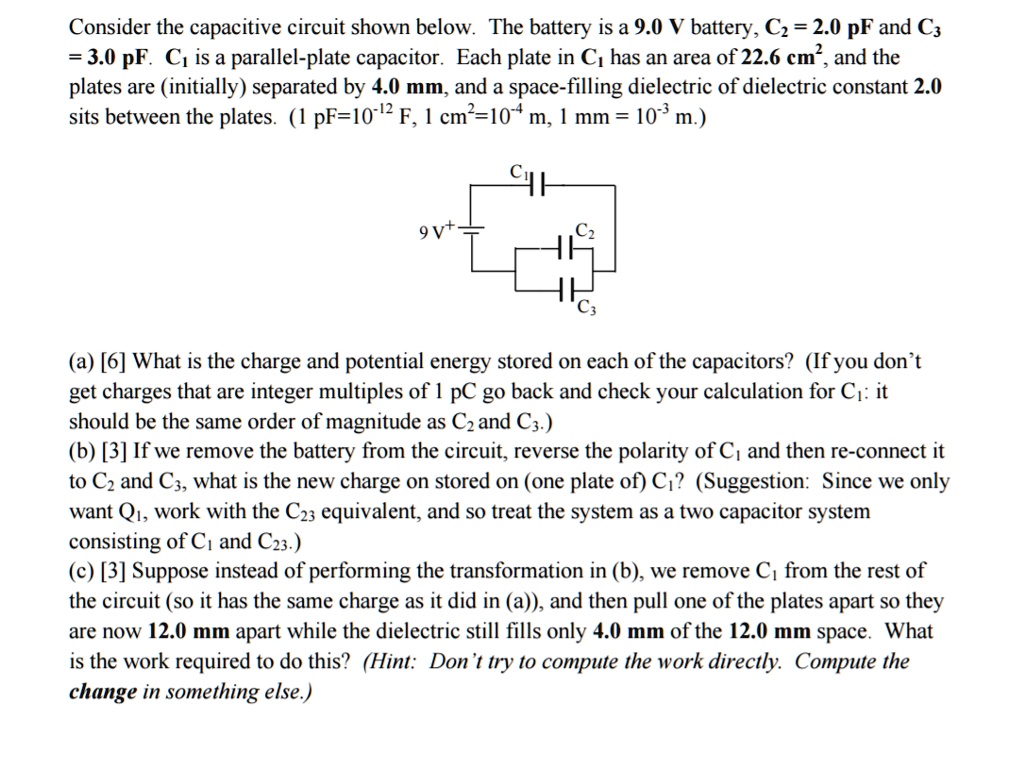 consider the capacitive circuit shown below the battery is a 90 v battery c 20 pf and c3 30 pf c ...