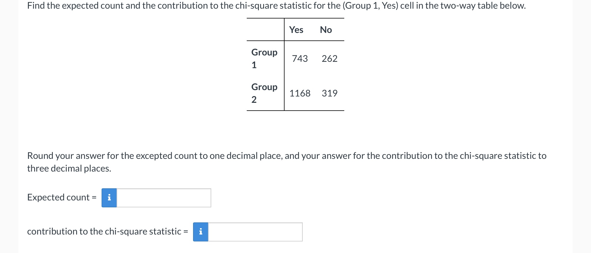 SOLVED: Find the expected count and the contribution to the chi-square ...