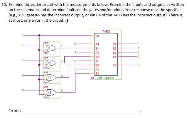 SOLVED: 10. Examine the adder circuit with the measurements below ...