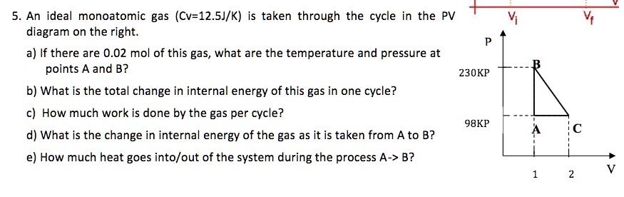 5. An ideal monoatomic gas (Cv=12.5J/K) is taken through the cycle in ...