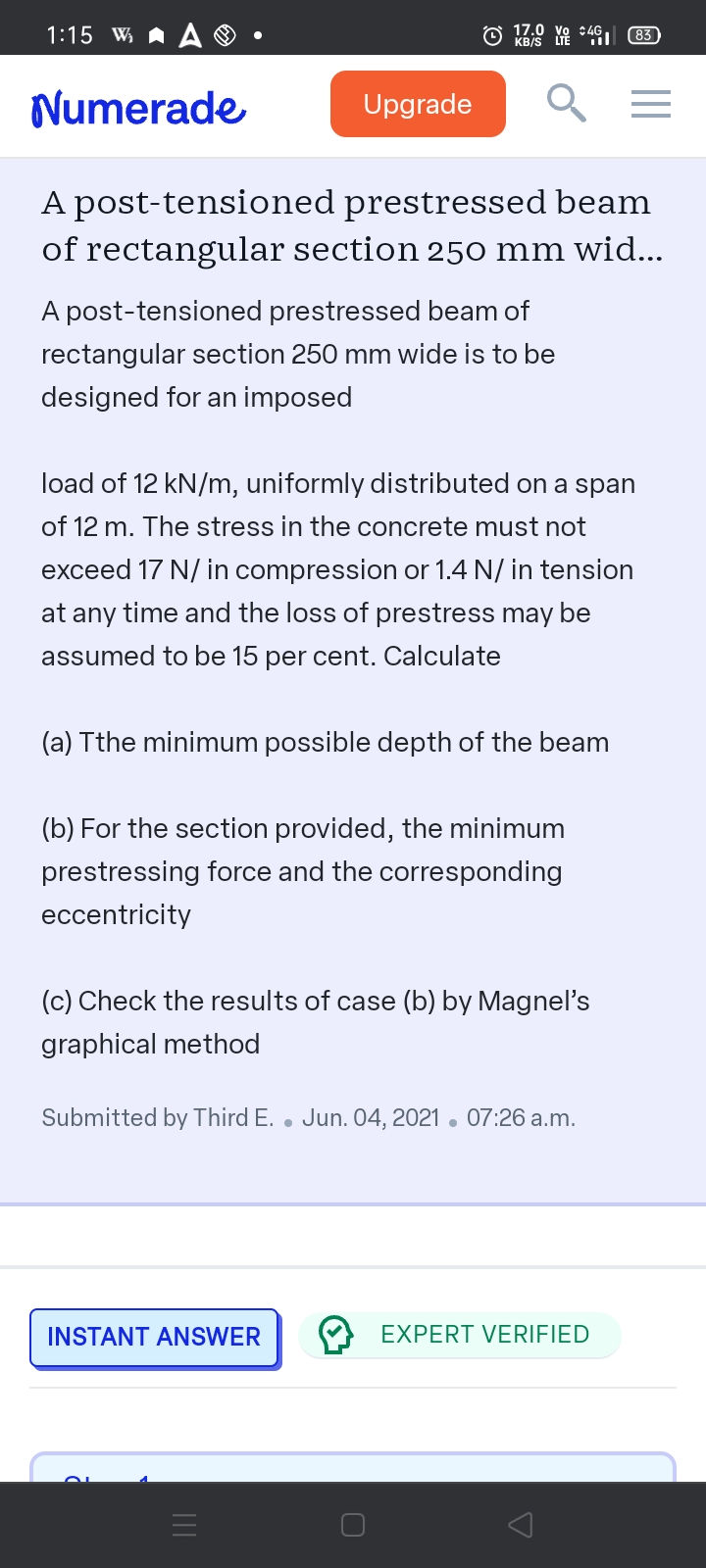 SOLVED: Numerade Upgrade A post-tensioned prestressed beam of ...
