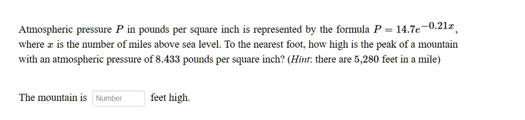 atmospheric pressure p in pounds per square inch is represented by the ...