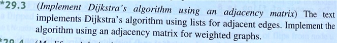 Solved Do In Java 293 Implement Dijkstras Algorithm Using An Adjacency Matrix The Text