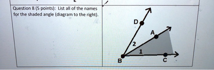 SOLVED: Question 8 (5 points): List all of the names for the shaded angle (diagram to the right).