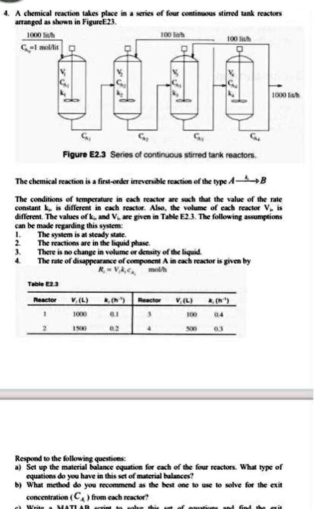 SOLVED: A chemical reaction takes place in a series of four continuous ...