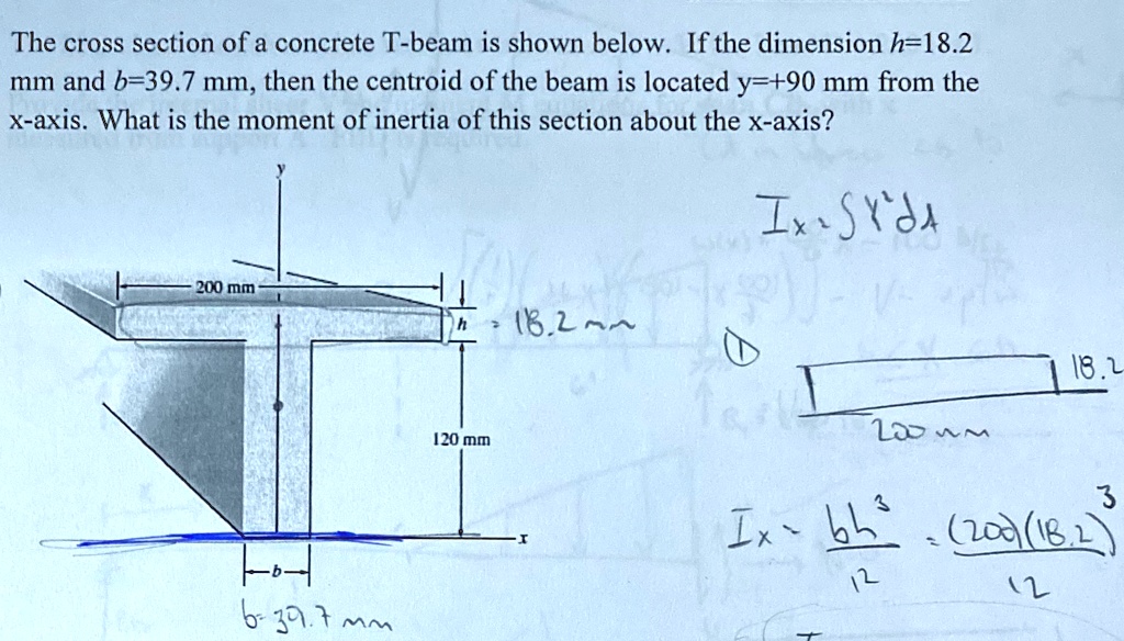 the cross section of a concrete t beam is shown below if the dimension ...