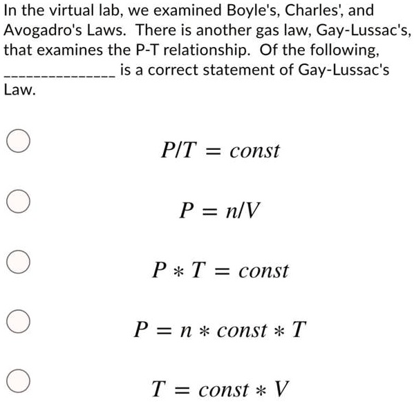 in the virtual lab we examined boyles charles and avogadros laws there ...