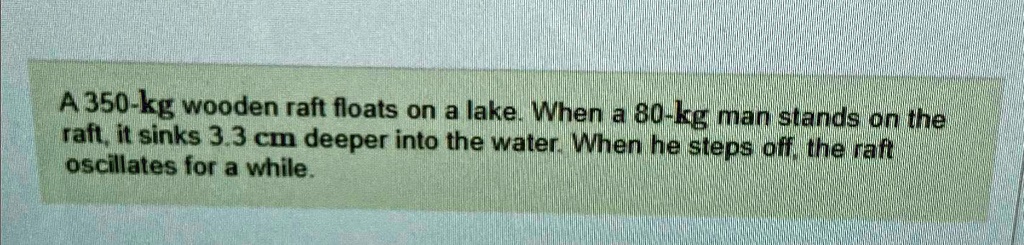 SOLVED: A 350-kg wooden raft floats on a lake. When a 80-kg man stands ...