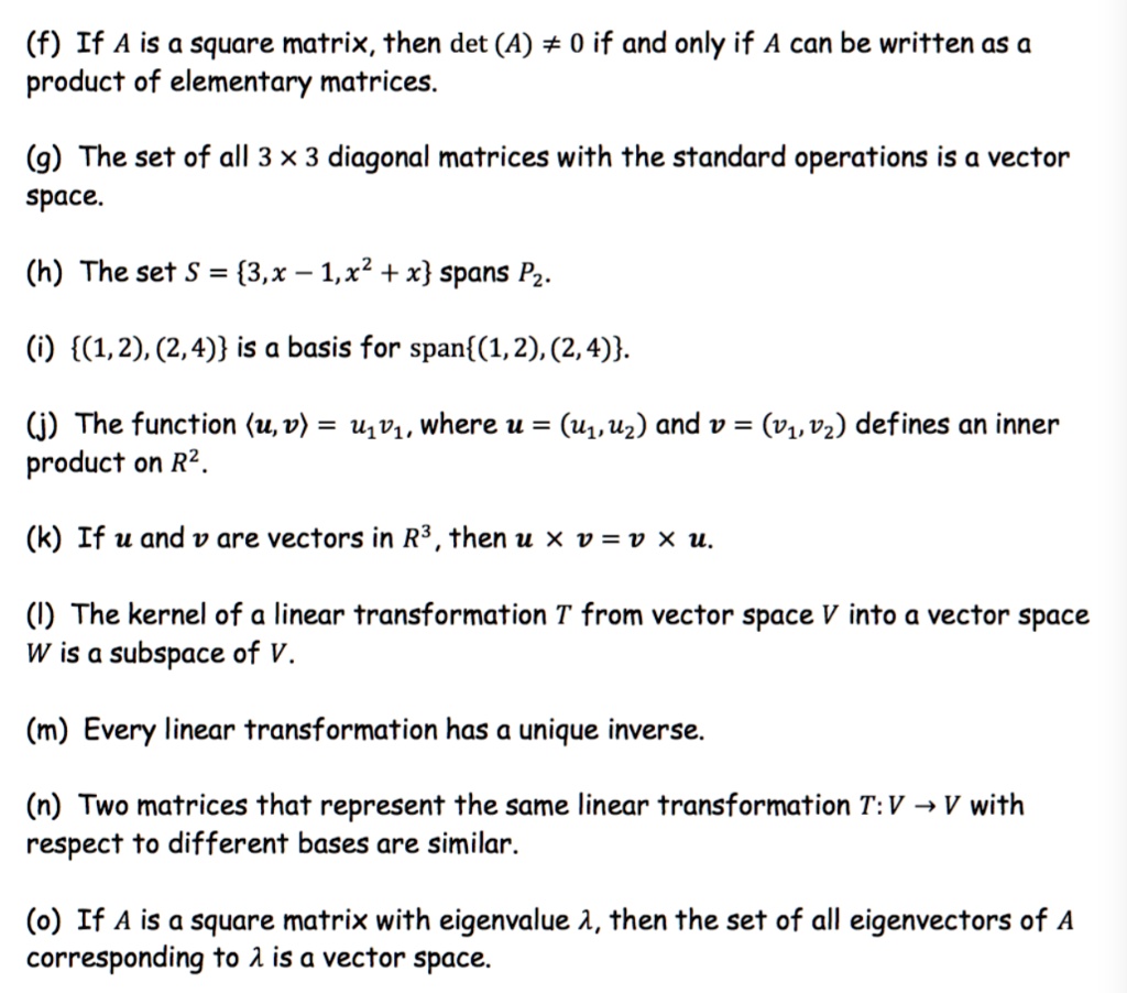 f if a is a square matrix then det a 0 if and only if a can be written ...