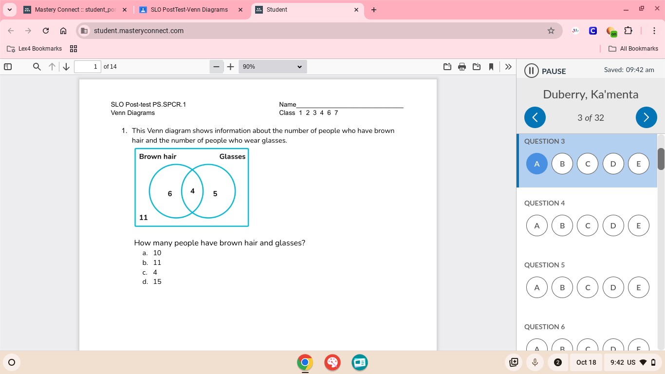 student.masteryconnect.com Lex4 Bookmarks All Bookmarks 1 of 14 90 % ...