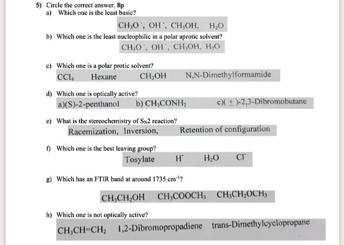 SOLVED: Circle the correct answer: 8p Which one is the least basic ...