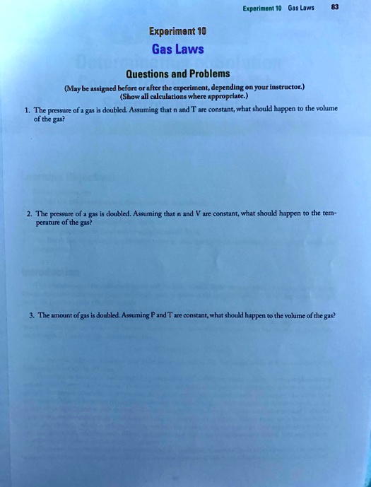 SOLVED: Experiment 10: Gas Laws Questions and Problems (Maybe assigned ...