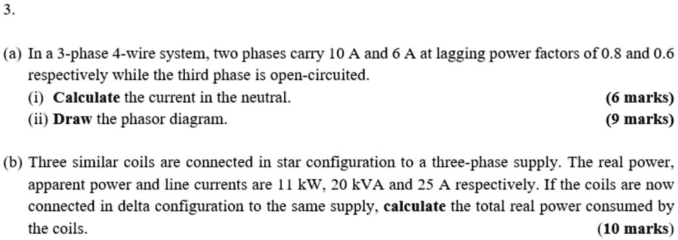 SOLVED: (a) In a 3-phase 4-wire system, two phases carry 10 A and 6 A ...