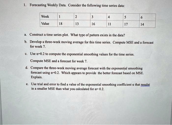 SOLVED: Texts: 1. Forecasting Weekly Data. Consider the following time ...