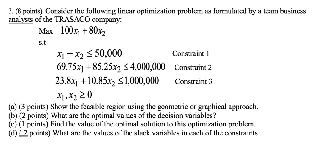 Solved 3 8 Points Consider The Following Linear Optimization 0490