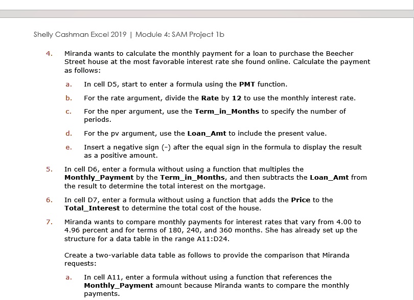 shelly cashman excel 2019 i module 4 sam project 1b 4 miranda wants to ...