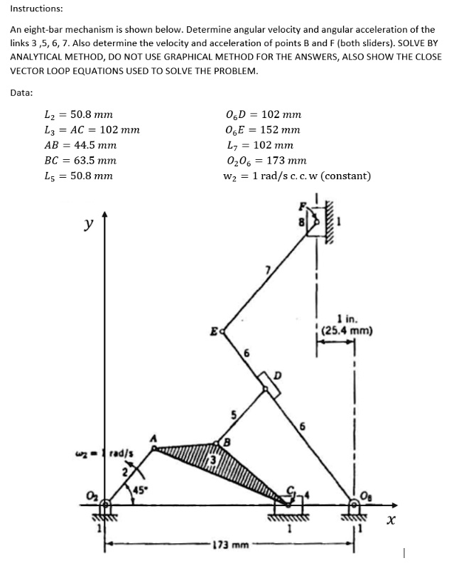 SOLVED: An eight-bar mechanism is shown below. Determine the angular velocity and angular ...