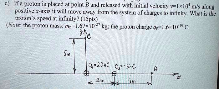 SOLVED: If a proton is placed at point B and released with initial velocity v-IxlO' m/s along ...