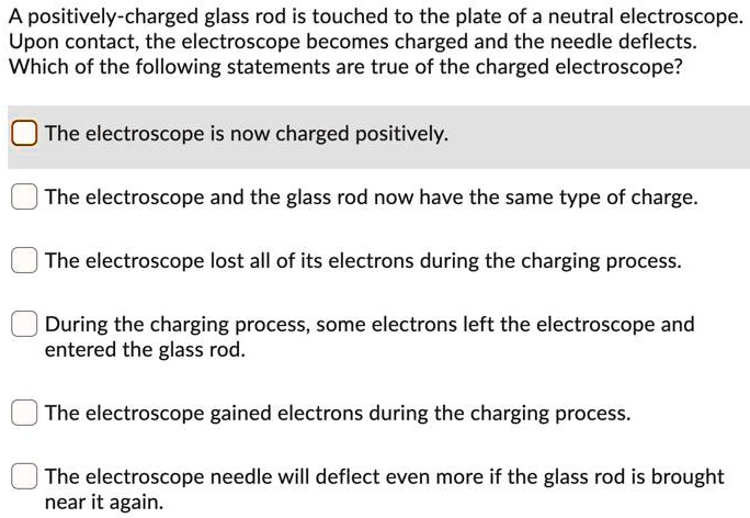 SOLVED: A positively-charged glass rod is touched to the plate of a ...
