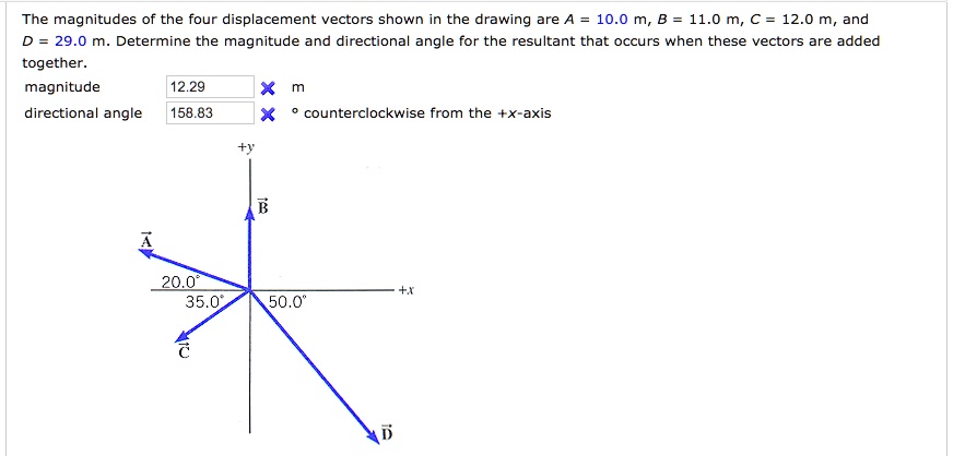SOLVED:The magnitudes of the four displacement vectors shown in the ...