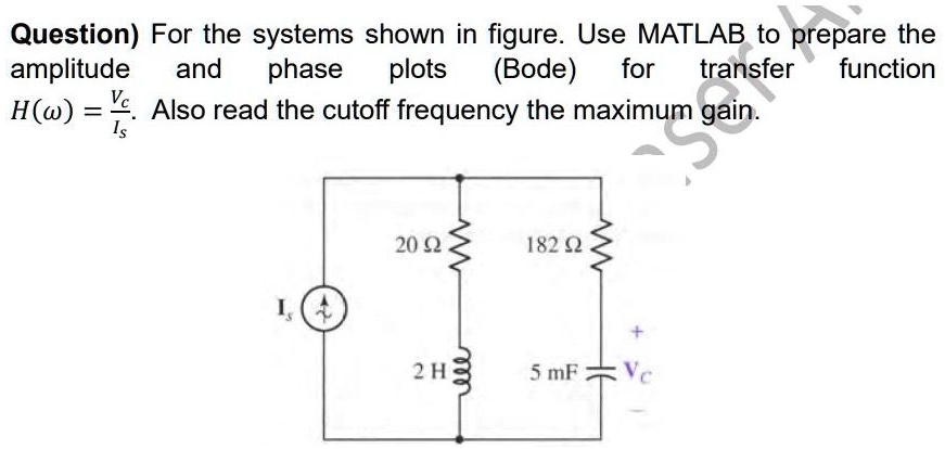 SOLVED: Question) For the systems shown in figure. Use MATLAB to prepare the amplitude and phase ...
