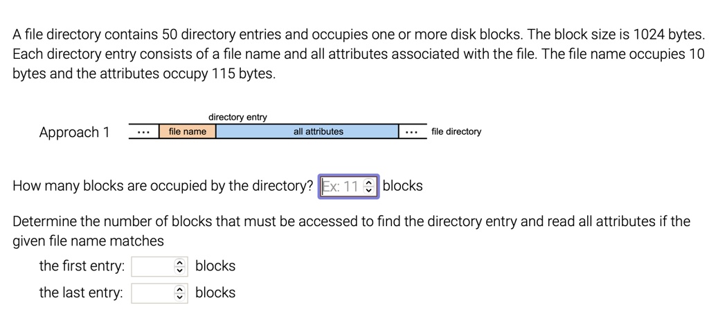 SOLVED: A file directory contains 50 directory entries and occupies one ...