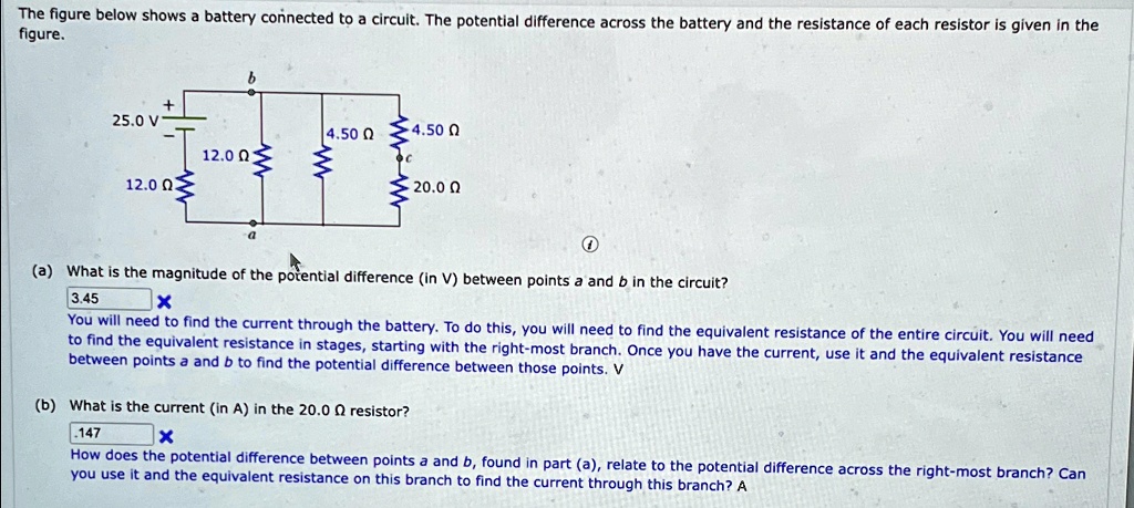 SOLVED: The figure below shows a battery connected to a circuit. The potential difference across ...