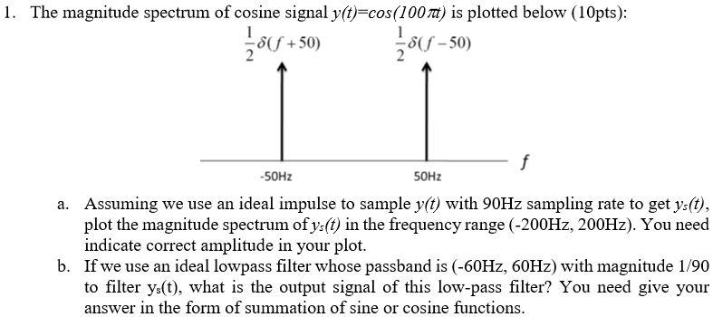 1. The magnitude spectrum of cosine signal y(t)=cos(100?t) is plotted ...