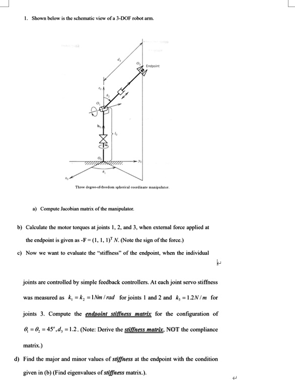 1. Shown below is the schematic view of a 3-DOF robot arm. a) Compute ...