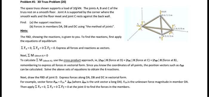Problem #1: 3D Truss Problem (20) The space truss shown supports a load ...