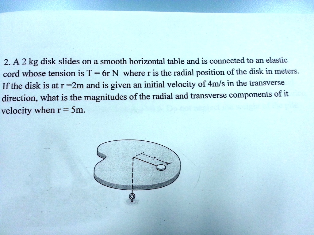 2. A 2 kg disk slides on a smooth horizontal table and is connected to an elastic cord whose ...