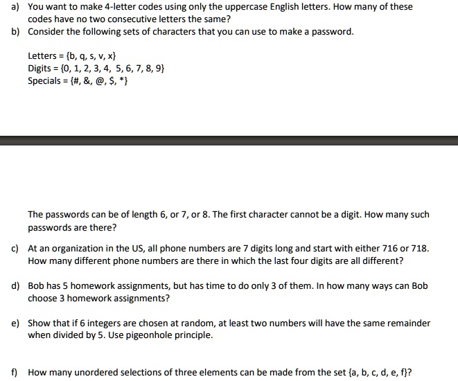 SOLVED: You want to make 4-letter codes using only the uppercase English letters. How many of ...